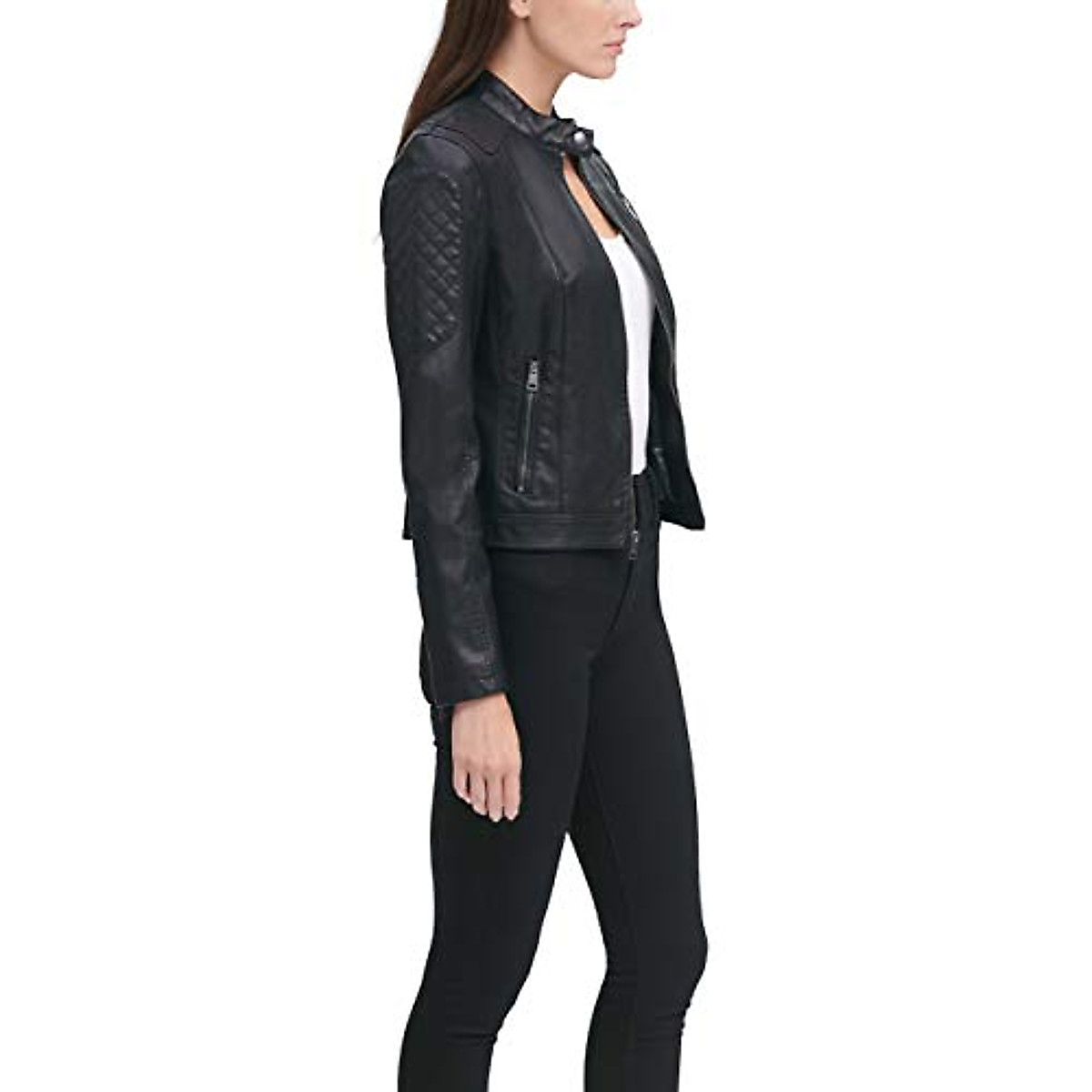 Levi's Women's Size Faux Leather Motocross Racer Jacket (Standard and Plus), Black, 3X