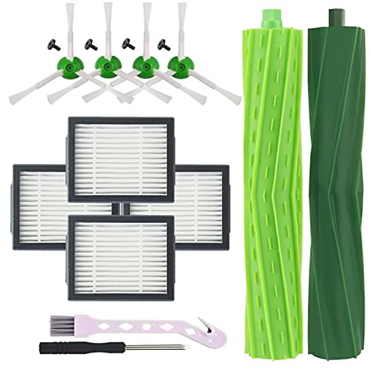 Esmartlife Replacement Parts Compatible for iRobot Roomba I,E &JSeries Vacuum Cleaner i3 i3+ i4 i4 + i6 i6+ i7 i7+ i8 i8 Plus E5 E6 E7 J7，1 Set Rubber Brushes 4 Filter& 4 Side Brushes