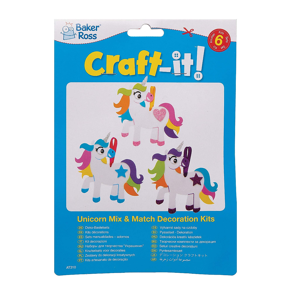 Baker Ross AT310 Unicorn Mix & Match Ornament Kits - Pack Of 6, Ideal For Kids And Crafts, assorted