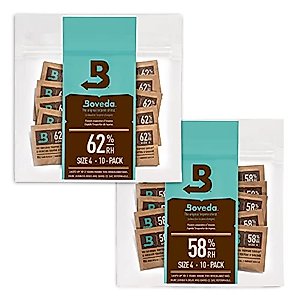 Boveda Supply Starter Kit - RH 2-Way Humidity Control – All In One Humidity Control - Keep Item’s Fresh - Contains: 58% & 62% Humidity Packs – For Glass & Humidor – Size 4-20 Count Resealable Bag