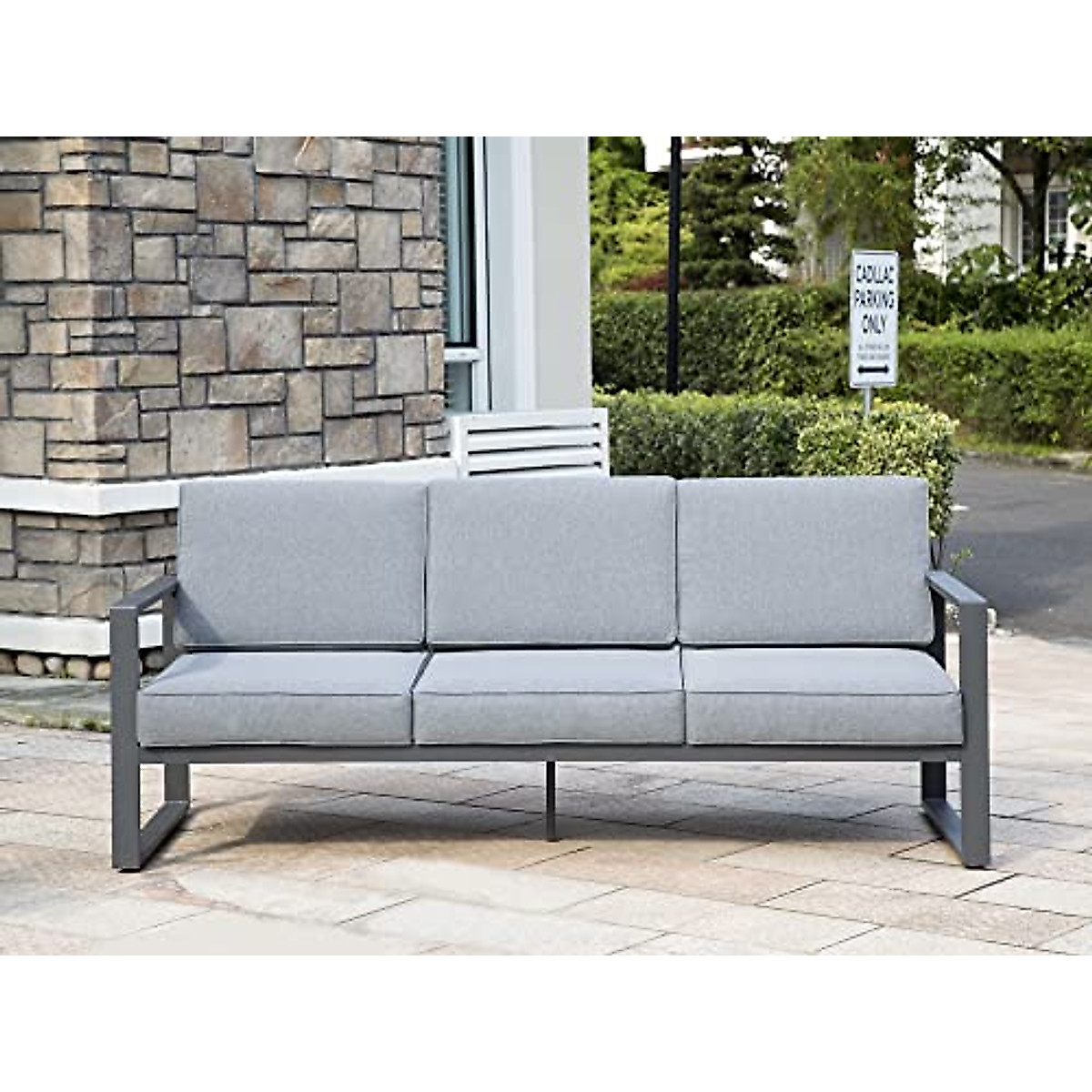 Green4ever Aluminum Patio Furniture Sofa, All-Weather Modern Metal Outdoor 3-Seat Couch with Removable, Water-Resistant Cushions (Gray)