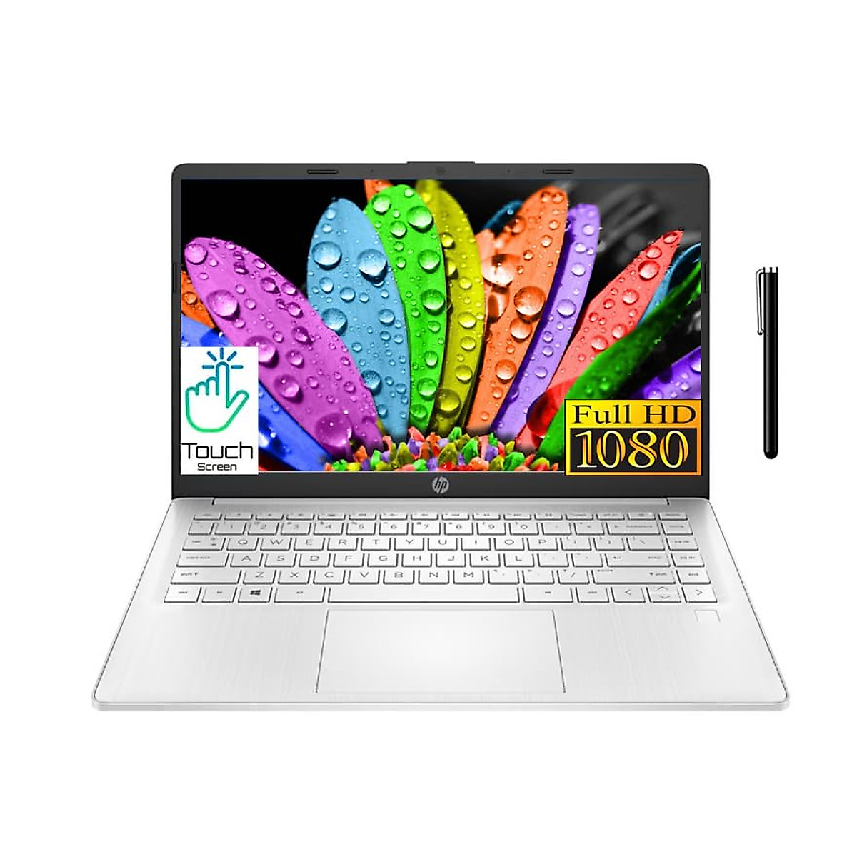 HP Touch 14 Slim Laptop in Silver Qualcomm 8-Core up to 2.55 GHz 8GB RAM 128GB SSD 14in Full HD LCD Webcam WiFi Fingerprint Reader Windows 11 iSlik Pen (14-ED00-Renewed)