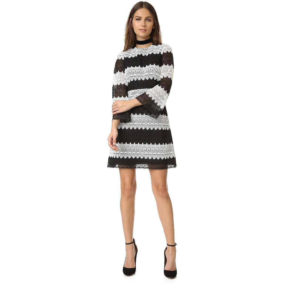 Jill Jill Stuart Women's 3/4-Sleeve Lace Two-Tone Dress, Black/White, 6