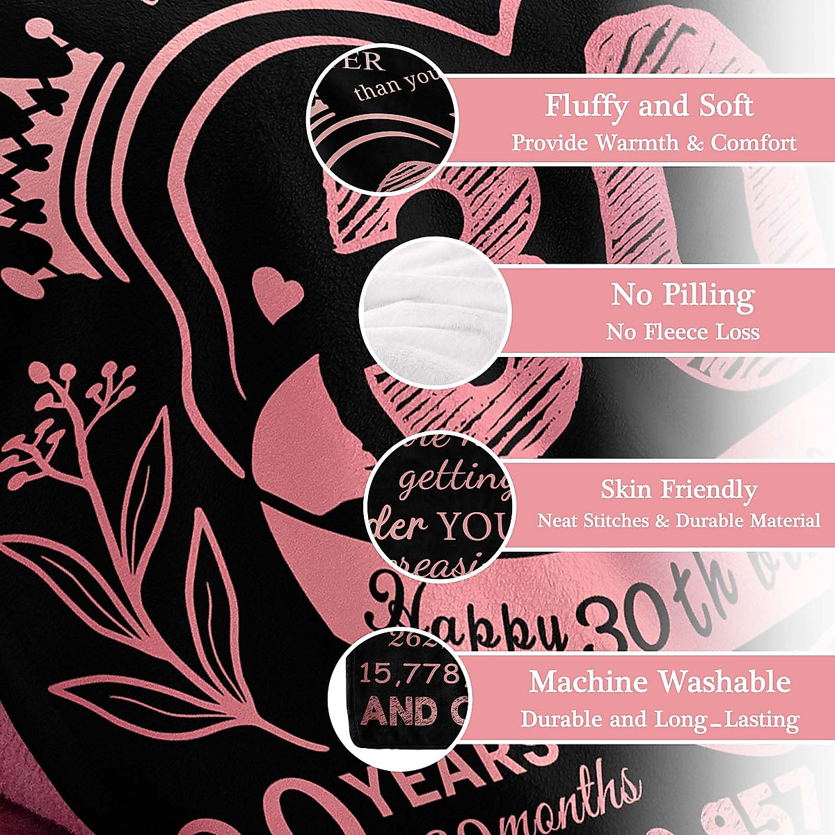 HAINANBOY 30th Birthday Blanket for Her, Polyester, Blackpink, 60x50 in, Lightweight, Perfect 30 Year Old Gifts for Women