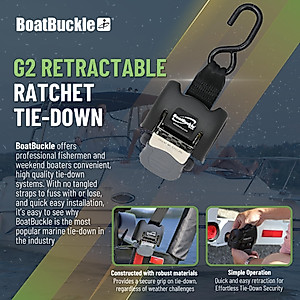BoatBuckle G2 Stainless Steel Retractable Transom Tie-Down (2 x 43-Inch, Black)
