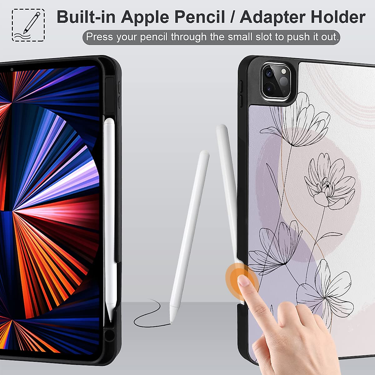 TWOLSKOO Case for iPad Pro 11-inch 4th Generation 2022, [Built-in Pencil Holder] Trifold Stand & Auto Wake/Sleep, Shockproof Cover Soft Back Shell, Also Fit iPad Pro 11" 3rd/2nd/1st Gen, Floral Line