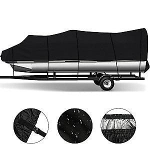 JNTKE Boat Cover with Motor Cover, Heavy Duty 210D Marine Grade Boat Cover, 21-24ft Marine Grade Boat Cover Fits V-Hull, Tri-Hull, Fishing Boat, Runabout, Bass Boat, Ski Boat, Black
