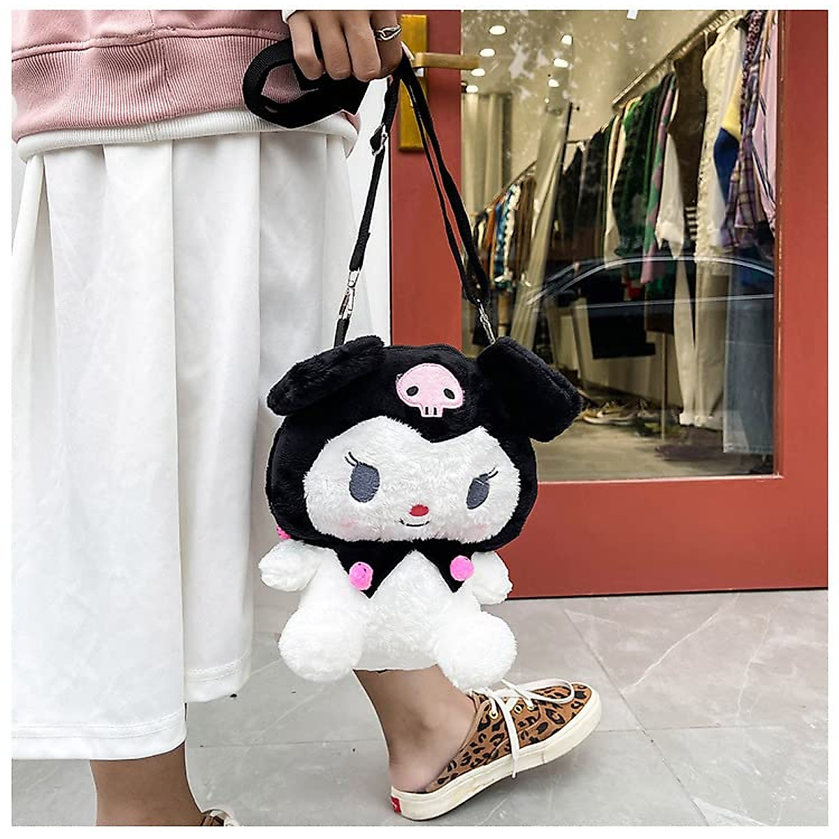 Hipi-shop Crossbody Bags for Women Furry doll Lolita bag zipper cute canvas bag Purses and Handbags Canvas shoulder Bag, Black