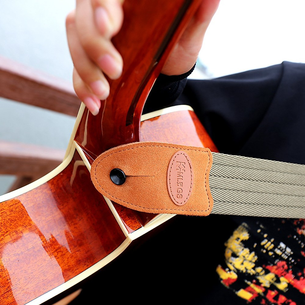 Guitar Strap for Acoustic, Electric Guitars with Suede Leather Ends, Includes 2 Safety Locks, 1 Leather Guitar Strap Button