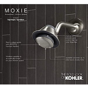 KOHLER 28238-NKE-BN Moxie Bluetooth Showerhead, Waterproof Shower Speaker, 2.5 GPM, Vibrant Brushed Nickel