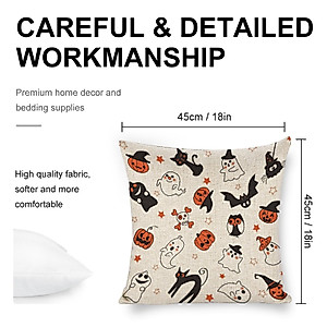 Halloween Ghosts Pattern Throw Pillow Covers 18×18 Pillowcases Set of 2 Cartoon Style Linen Decorative Square Pillow Case Cushion Covers Standard Size for Sofa Couch Outdoor Bed Pillow Protectors