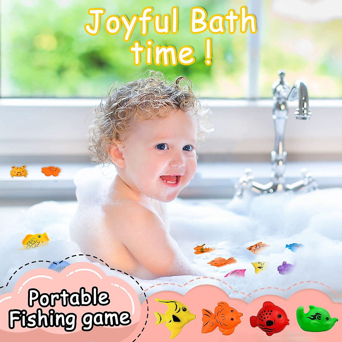 Boopel Magnetic Fishing Toys, Water Pool Games for Kids,Bathtub Bath Game Set for Toddlers with 50 Fish 2 Fishing Rod and 2 Nets Pool Fishing Game for Boys Girls Age 3 4 5 6 7 8