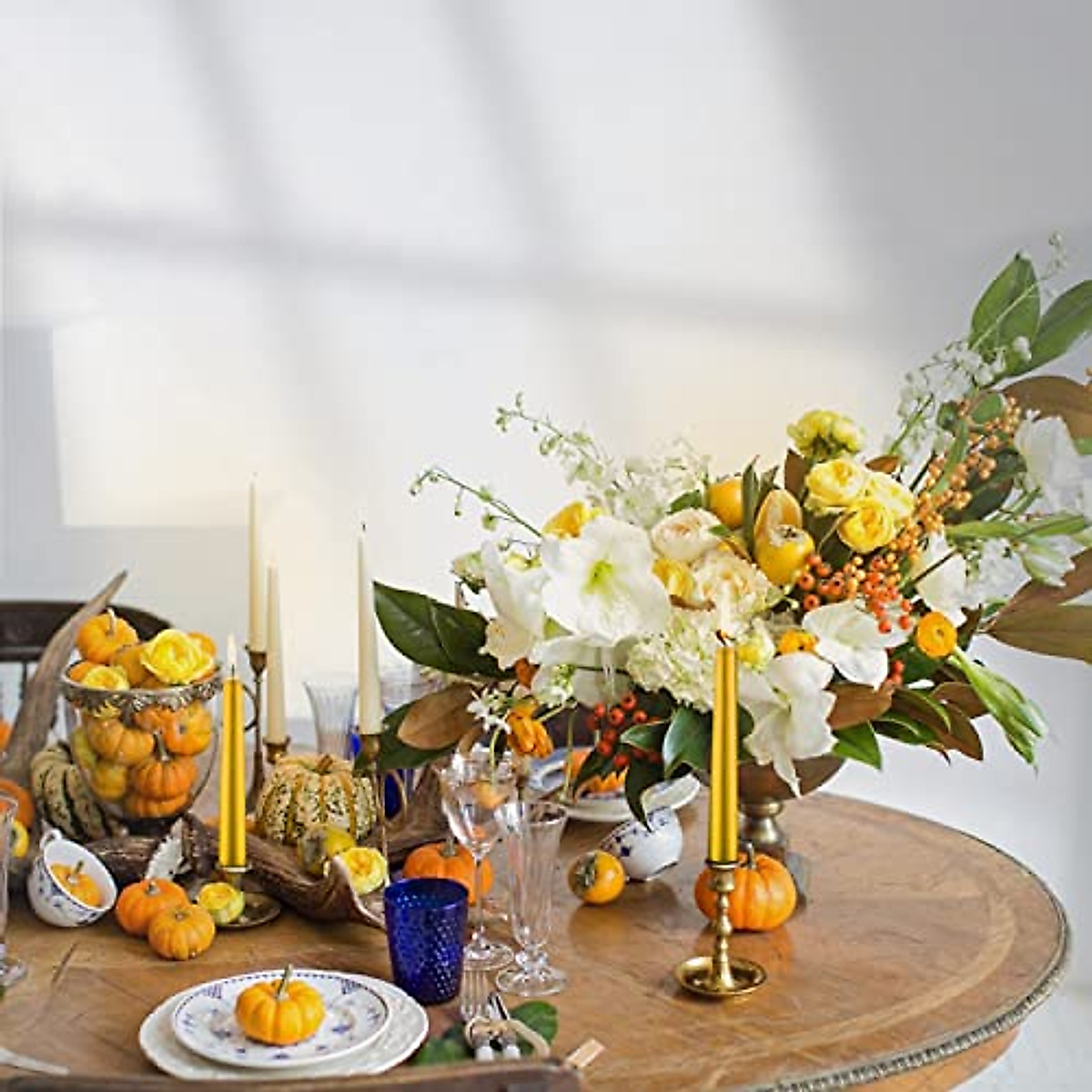 Taper Candles Gold - Set of 4, 10 Inch Tall Unscented Dripless Candles with Cotton Wicks Perfect for Dinner, Party, Wedding or Farmhouse Decor-7/8 Base (Gold)