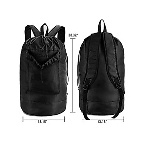 GORISEN Laundry Bag, Backpack with Adjustable Shoulder Straps, Waterproof Laundry Backpack, with Mesh Pocket, Drawstring Closure for College, Travel, Laundromat, Apartment (Black)