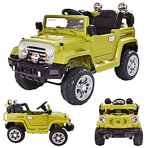 TOBBI 12V Kids Ride On Truck Car Electric Car for Kids with w/Parental Remote Control, Music, MP3 Player, Spring Suspension, 2 Doors Open,Working Horn, Army Green