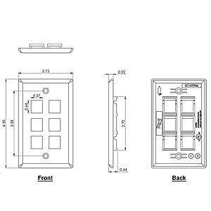 ICC 6-Port Faceplate for Keystone Connectors, Single Gang Outlet Box, Wall Plate for Networking and Home Installations, Durable and Easy to Install, Black, Single