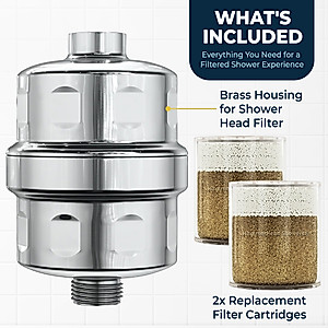 HammerHead Showers® ALL METAL Shower Head Filter and 2x Replacement Cartridges – High Pressure Universal Shower Filters to Remove Toxic Chemicals – KDF Shower Filter, Targets Chlorine and Heavy Metals
