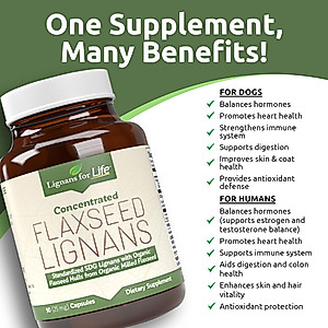 Lignans For Life Flaxseed Lignans for Dogs + SDG - Omega 3 Fatty Acids, High Fiber Antioxidants - Helps Improve Shiny Coat, Digestive & Heart Health Flax Seed for Dogs, 90 Flaxseed Capsules, 2 Pack