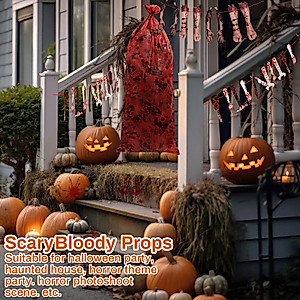 Poen 6 Pcs Halloween Bloody Body Bag 23.6 x 63 Inch Bloody Bag for Body Creepy 4 Pcs Halloween Garland Banner Fake Hands Knives Banners 4 Sheets Bloody Stickers for Haunted House Yard Decor