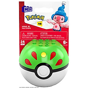 Mega Pokemon Mime Jr. Building Set with 24 Compatible Bricks and Pieces and Poke Ball, Toy Gift Set for Ages 6 and up