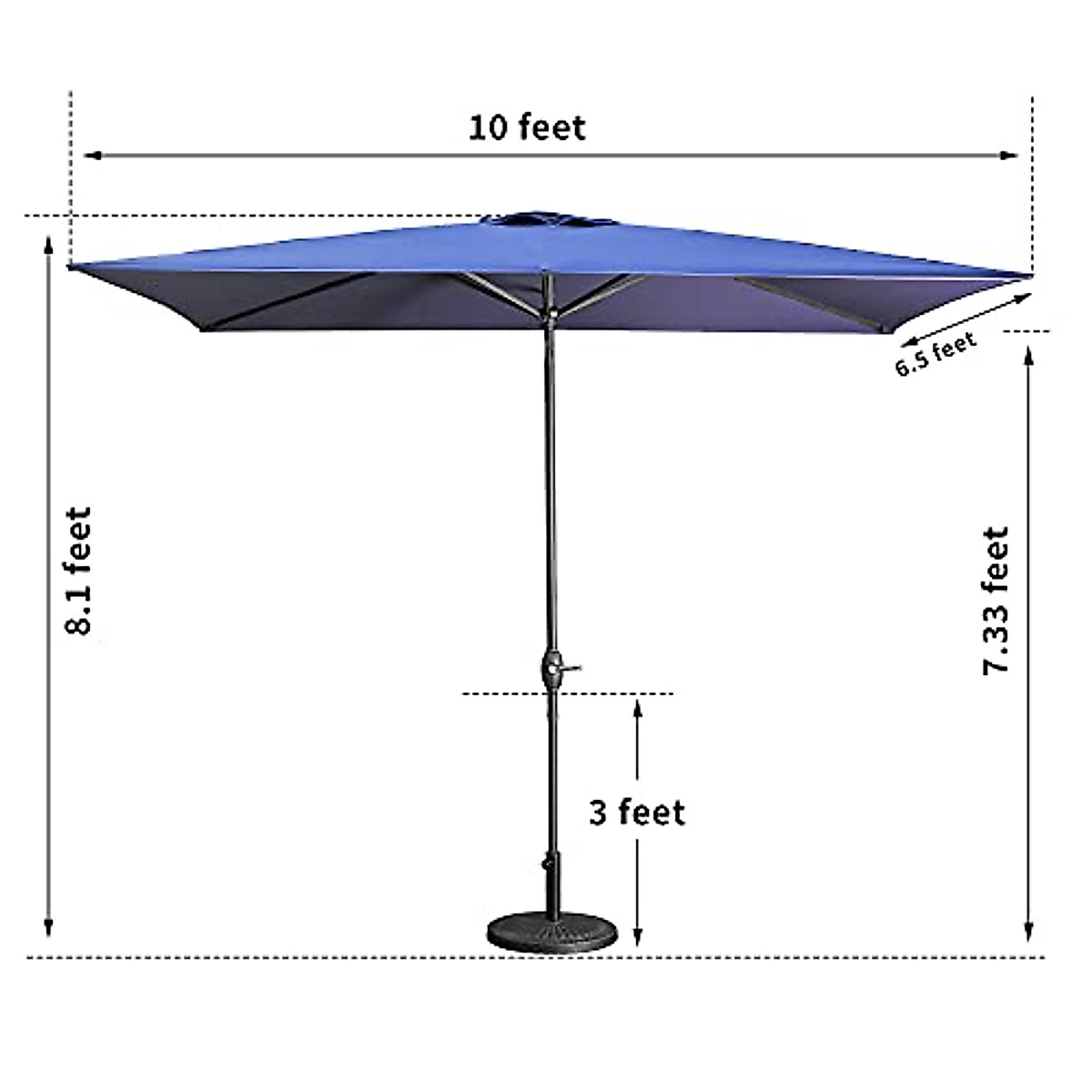 Aok Garden 6.5×10Ft Rectangular patio umbrella Outdoor table umbrella tilt with Push Button and Crank for Deck Pool Market, Navy Blue