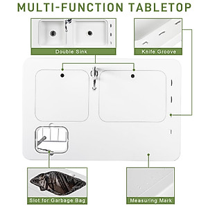Outvita Fish Cleaning Table Folding Portable Camping Sink Table with Sink Faucet Drainage Hose/Outdoor Camping Table with Grid Rack & Knife Groove,Fish Fillet Hunting Cleaning Cutting Table,White