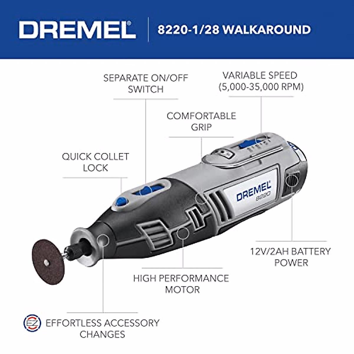 Dremel 8220-1/28 12-Volt Max Cordless Rotary Tool Kit- Engraver, Sander, and Polisher- Perfect for Cutting, Wood Carving, Engraving, Polishing, and Detail Sanding- 1 Attachment & 28 Accessories