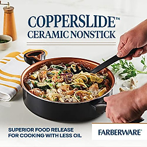 Farberware Glide Ceramic Nonstick Saute Pan / Frying Pan / Fry Pan with Lid and Helper Handle - 4 Quart, Black