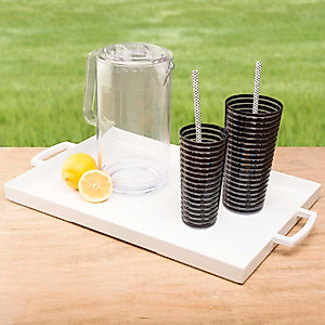 Zak Designs, White Large Rectangle Meeme Melamine Serving Tray, Easy to Hold with Modular Design, Perfect Kitchen Dinnerware for Indoor/Outdoor Activities