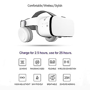 Virtual Reality Headset for Phones VR Headset with Remote Control 3D Glasses for Movies & Games Bluetooth VR Glasses with Wireless Headset for iPhone/ Samsung Compatible for iOS / Android (White)