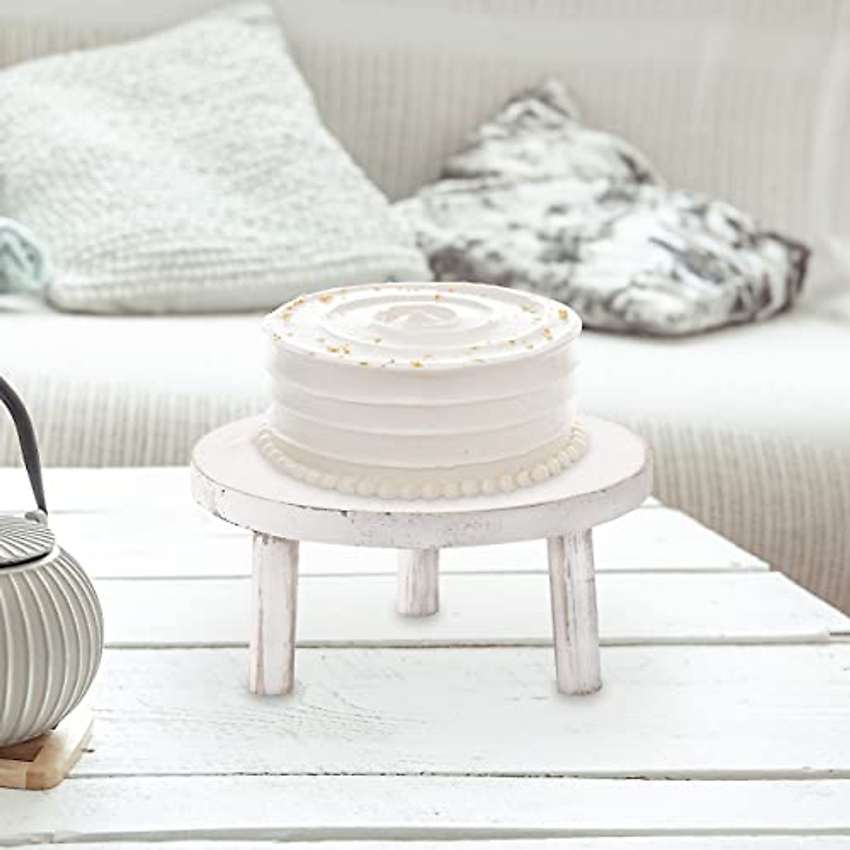 Elsjoy Set of 3 Wooden Cake Stand Round Dessert Display Riser, Stackable Cupcake Stand with Legs, Whitewashed Shabby Retail Bakery Serving Stand for Table Centerpieces, Wedding, Birthday, Party Decor