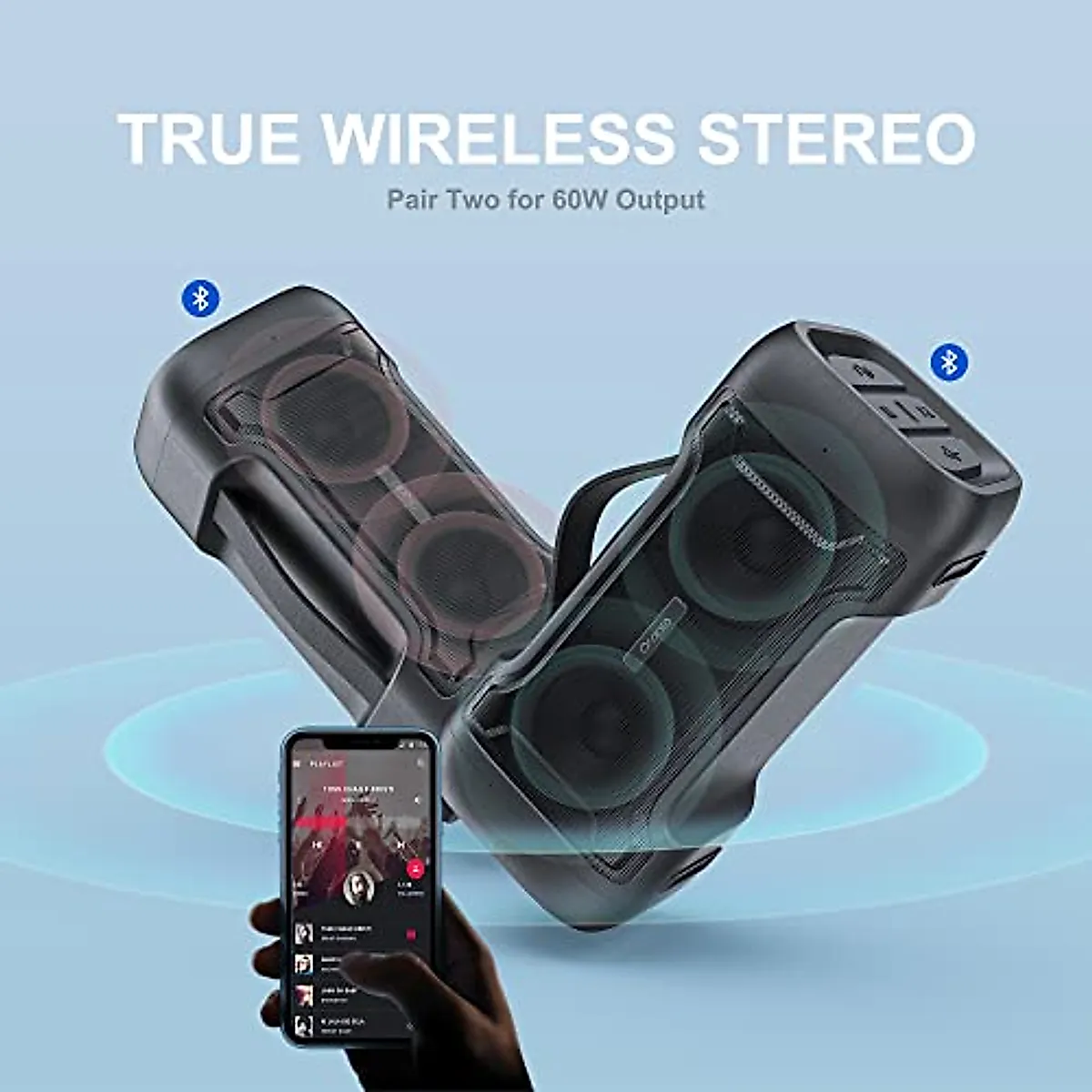 Oraolo Bluetooth Speaker with Deep Bass Basser Portable Speakers Wireless Stereo Sound, IPX6 Waterproof, TF/SD Card, AUX-in, USB Input, Built-in Mic, 24H Playtime for Home Party Outdoor Beach Pool