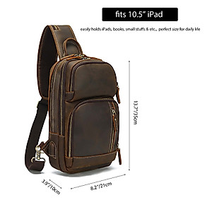 Lannsyne Small Vintage Leather Sling Bag For Men Crossbody Chest Daypack fits 10.5" iPad