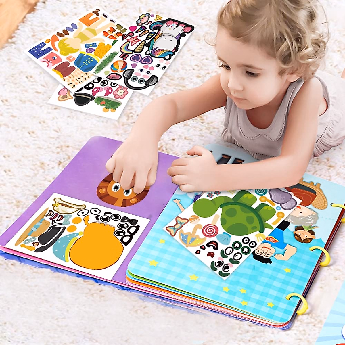 100 Pcs Funny Make Face Stickers Sheet with 25 Designs,Animals Unicorns Mermaids Figures Make Your Own Stickers for Toddlers Kids Full Body Mix and Match Craft Teacher Rewards Birthday Party Favors