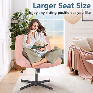 UOCFYK Criss Cross Chair, Armless Desk Chair Wide Seat for Home Office Vanity, No Wheels, Height Adjustable, 360° Swivel, Pink
