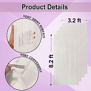 EUFARS White Fringe Backdrop Curtains for Parties - 4 Pack of 3.2x8.2ft White Streamers Curtain Photo Backdrop for Wedding Birthday Bridal Shower Baby Shower Bachelorette Christmas Party Decorations