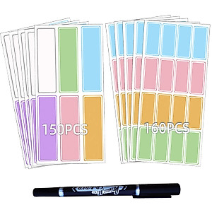 Svance Assorted Colors Waterproof Removable Labels - 310PCS with Pen Daycare Bottles Adhesive Name Label Stickers for Baby Kids School Supplies,Water Bottles,Home Storage Spice Bottles