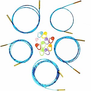 addi Click Interchangeable Cords 5-Set for Bamboo and Olive Wood Circular Tips Makes 24/32/40/47/60 inch (60/80/100/120/150 cm) Needles with 10 Colorful Stitch Markers