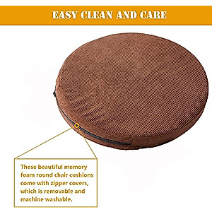 Big Hippo Memory Foam Chair Pads Round Chair Cushions Non Slip Seat Cushion for Dning Room Kitchen Bar Stool, Brown 16"