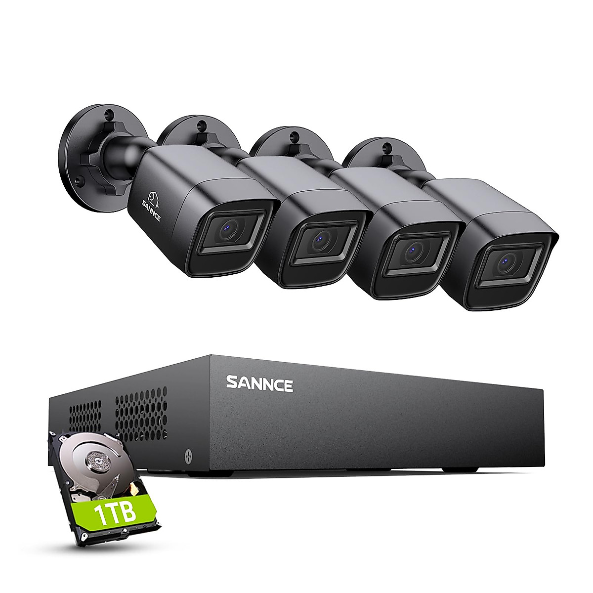 SANNCE 8CH 1080p Security Camera System 5-in-1 CCTV DVR Recorder with 1 TB HDD and 4Pcs Outdoor/Indoor Waterproof Wired Surveillance Bullet Cameras with 100ft Night Vision, Motion Alert, Remote Access