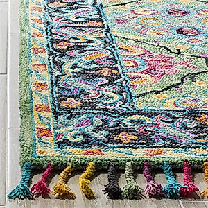 SAFAVIEH Aspen Collection Area Rug - 5' x 8', Light Green & Black, Handmade Boho Braided Tassel Wool, Ideal for High Traffic Areas in Living Room, Bedroom (APN114Y)