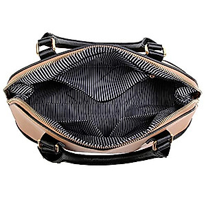 Trendeology Leopard Ostrich Animal Print Vegan Leather Dome Satchel Purse Handbag (1Large Plain Leather - Fuchsia/Black) Medium