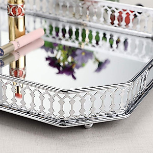Hipiwe Vanity Makeup Mirror Tray - 13.8" X10" Metal Jewelry Trinket Organizer Tray Cosmetic Perfume Tray Home Decorative Tray for Dresser Bathroom Bedroom Countertop,Large Size