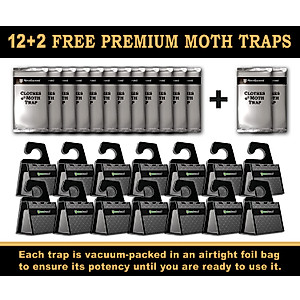 MaxGuard Clothes Moth Traps (12+2 Free Traps) Extra Strength Pheromones | Non-Toxic Sticky Glue Trap for Closets and Carpet Moths | No Mothballs | Lure, Trap and Kill Case-Bearing Webbing Moths |