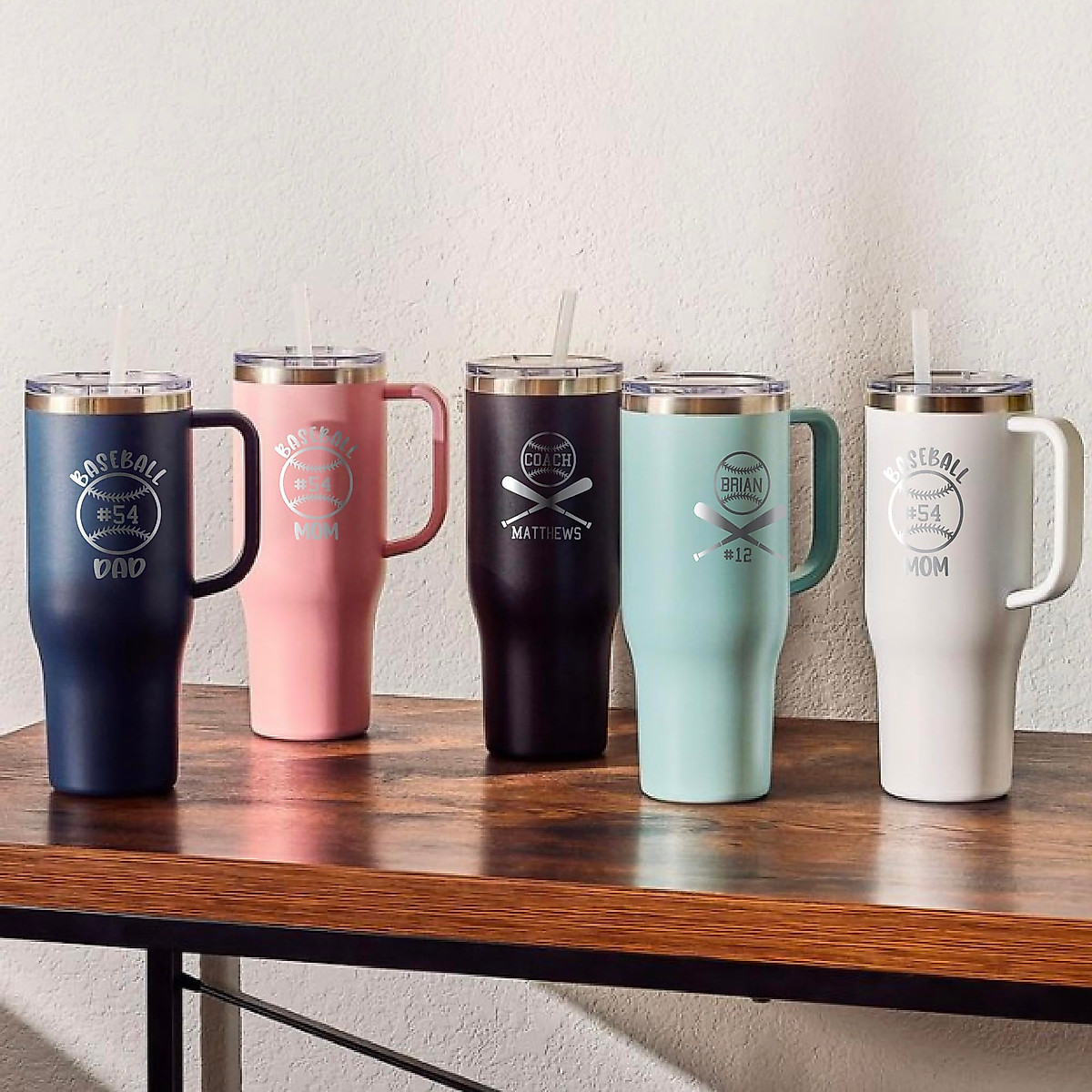 AVITO Personalized Baseball Tumbler - 40 oz Stainless Steel Tumbler With Handle - Laser Engraved - Umpire Gift, Team Gift, Baseball