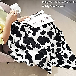 AUIVTY Cow Blanket, Fleece Cow Print Blanket for Kids Adults, Luxurious Soft Black and White Cow Blankets and Throws Western Cowhide Decor for Couch Sofa Bed(Cow-1, 40x50)