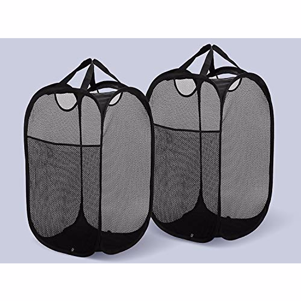 PowerTRC Mesh Pop Up Laundry Basket | Foldable Hamper Basket For Laundry Or Storage | Comes With Side Pockets And Carry Handles | 2 Pack | Black Color