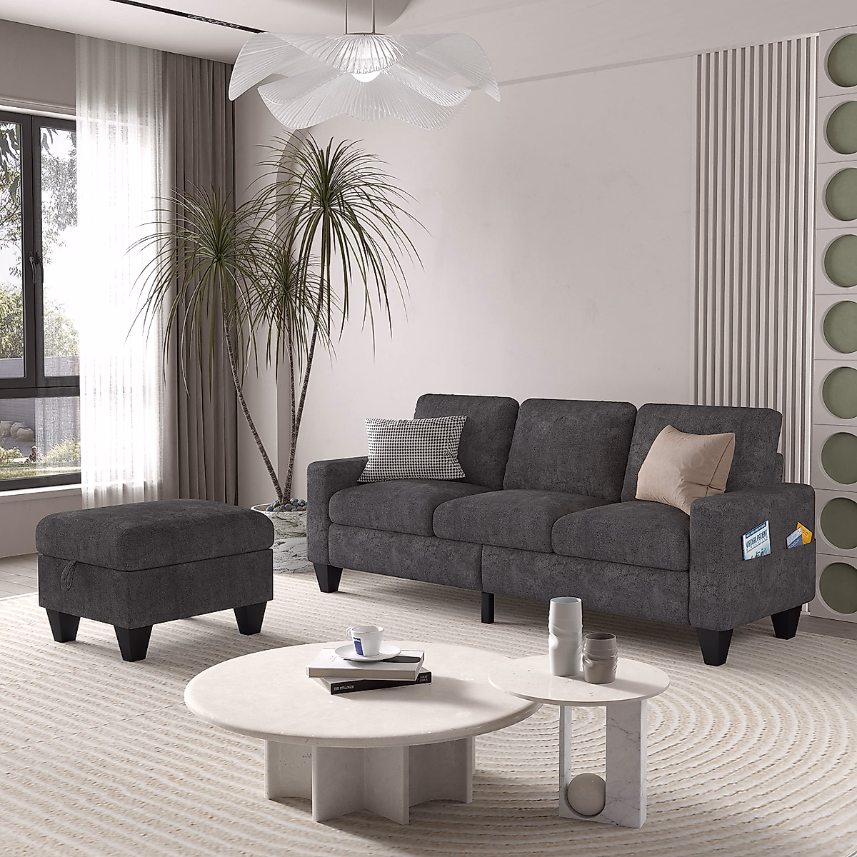 Youmumeub Sectional Sofa, L Shaped Couches for Living Room with Movable Ottoman Small Snowflake Sofas Modular Furniture Set for Apartment Small Space Loft