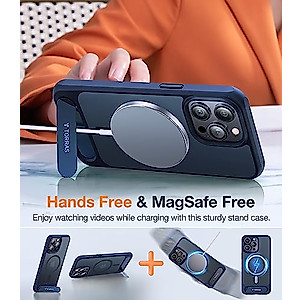 TORRAS Stronger Magnetic for iPhone 14 Pro Max Case with Stand, Compatible with MagSafe, Built in Hidden Kickstand, 10FT Mil-Grade Drop Protection for iPhone 14 Pro Max Case, Translucent Matte Blue