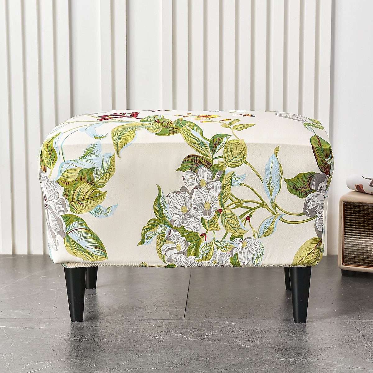 CRFATOP Ottoman Chair Cover X-Large Ottoman Chair Slipcovers Printed Rectangle Storage Stool Cover Stretch Footstool Footrest Sofa Slipcovers with Elastic Bottom,30